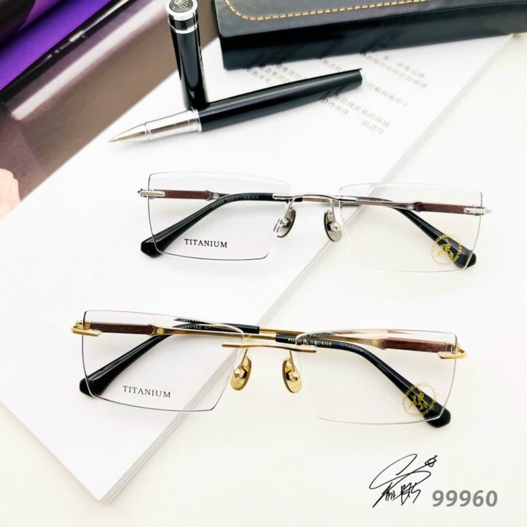 Gọng kính cận Polo George titanium mạ vàng 24k V643 - Vua kính cận